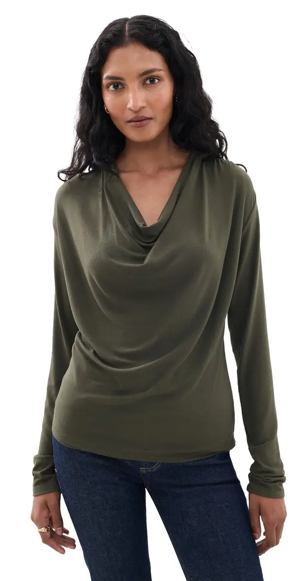 Vince Long Sleeve Cowl Top - Dark Moss