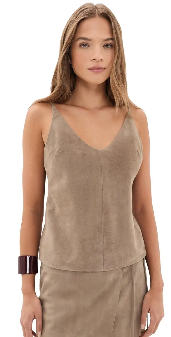 ST. AGNI Suede Low Back Tie Top - Earth