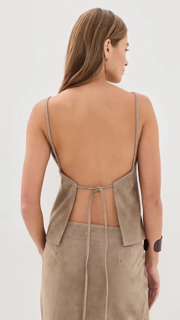 ST. AGNI Suede Low Back Tie Top
