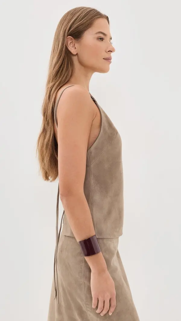ST. AGNI Suede Low Back Tie Top