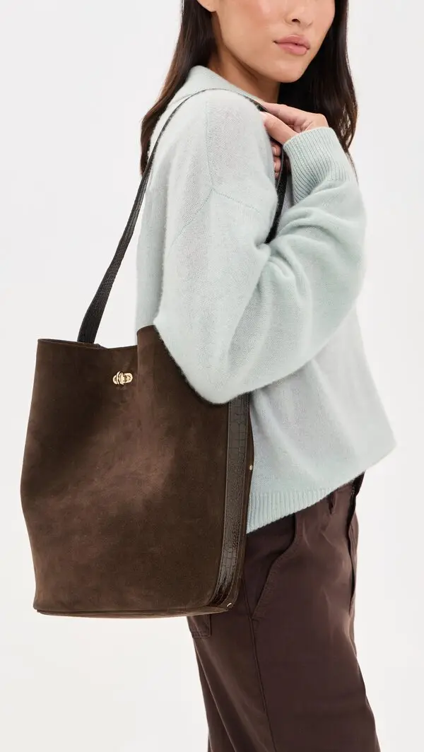 Tory Burch Lock Suede Slim Bucket Bag