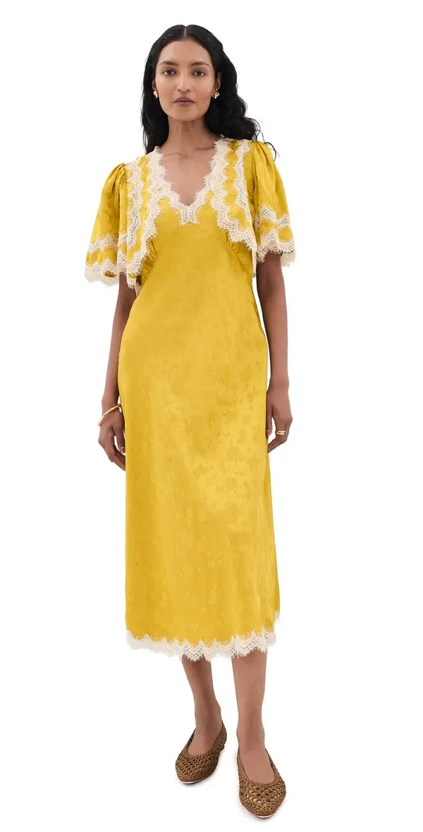Sea Shay Lace Cape Midi Dress - Yellow