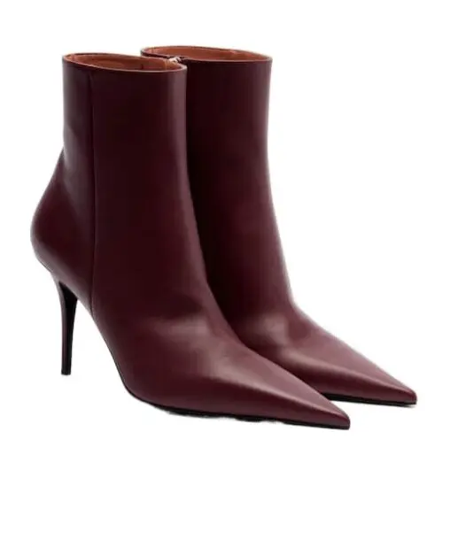 Amina Muaddi Leather Ankle Boots - Brown