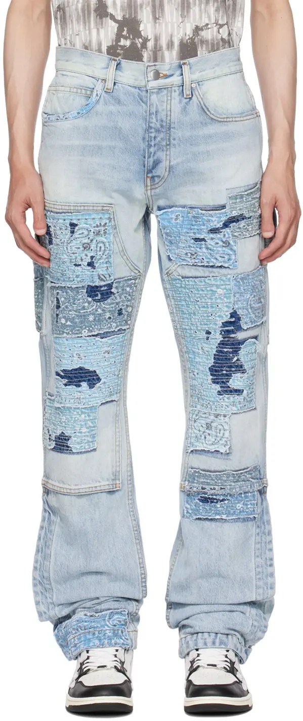Amiri Patchwork Detailed Straight Leg Jeans