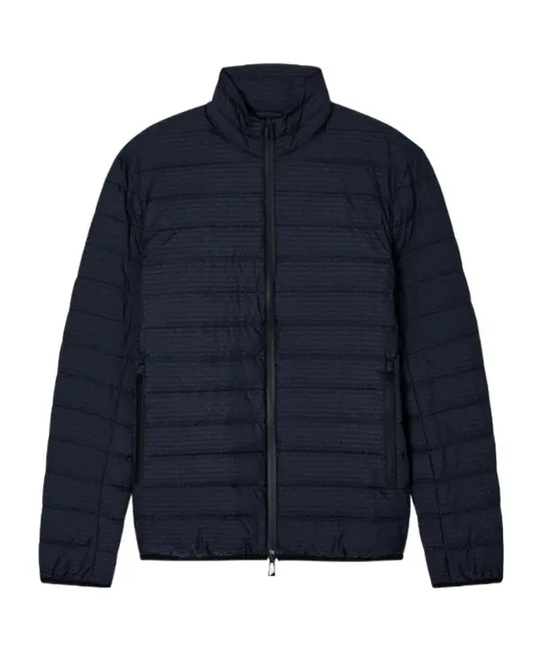Emporio Armani Water-repellent Quilted Down Jacket With Jacquard Logo - Navy Blue