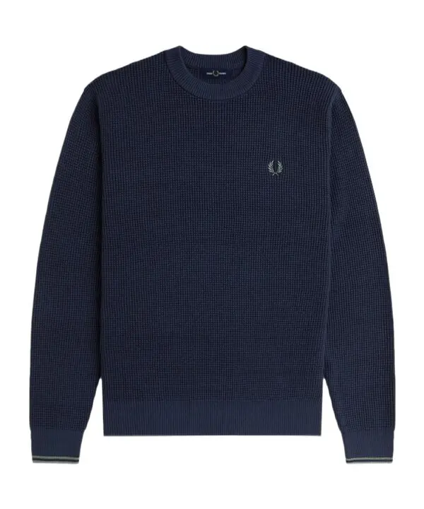 Fred Perry Waffle-knit Crewneck Jumper - Dark Airforce