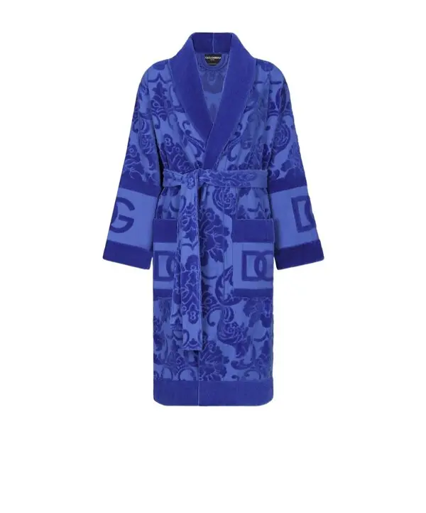 Dolce & Gabbana Dolce Gabbana Logo Jacquard Terry Bathrobe - Blue