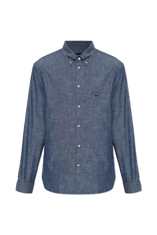 Emporio Armani Shirt With Embroidered Logo - Blue