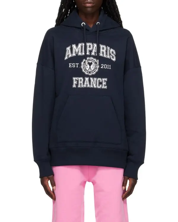 AMI Paris Logo-printed Long-sleeved Drawstring Hoodie