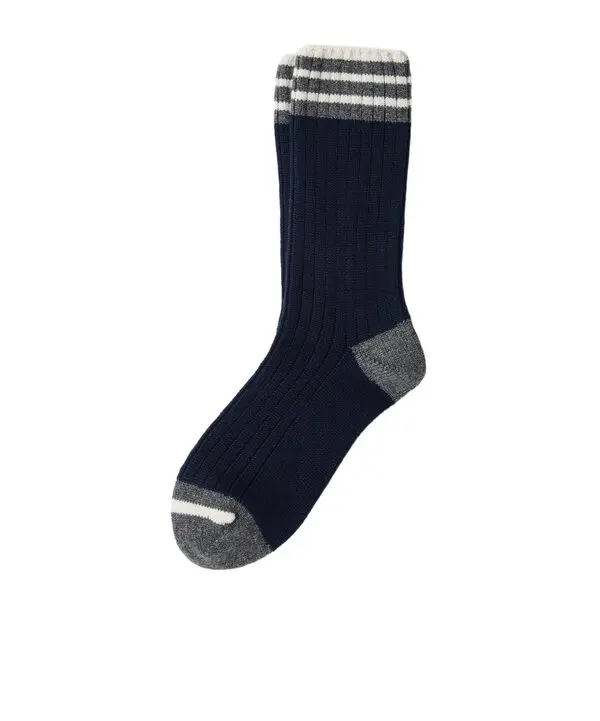 Brunello Cucinelli Ribbed Socks With Striped Detail - Black