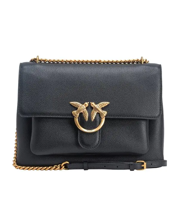 Pinko Logo Plaque Chain-linked Crossbody Bag - Black
