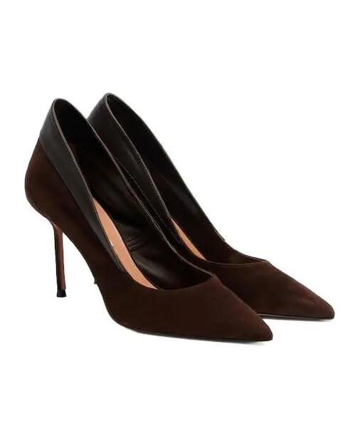 AQUAZZURA Leather-trimmed Suede Pumps - Black