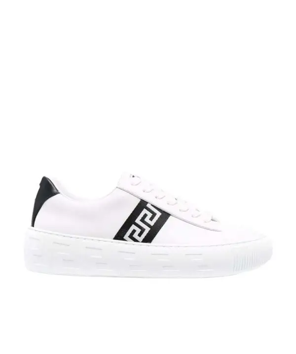 Versace Greca-printed Lace-up Sneakers - White