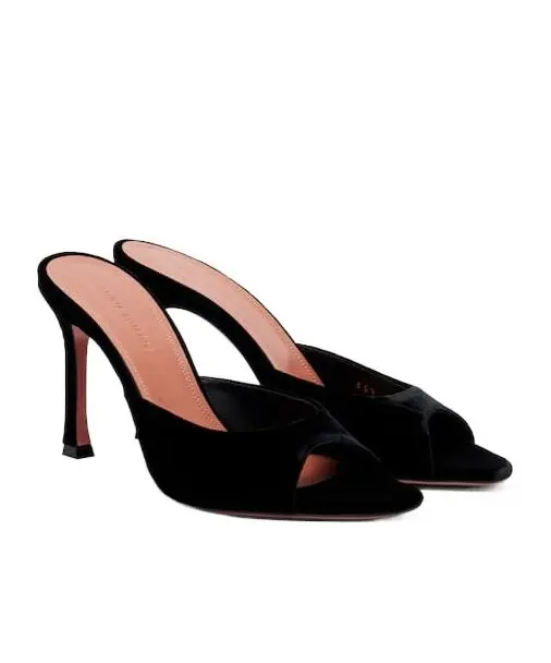 Amina Muaddi Velvet Mules - Black