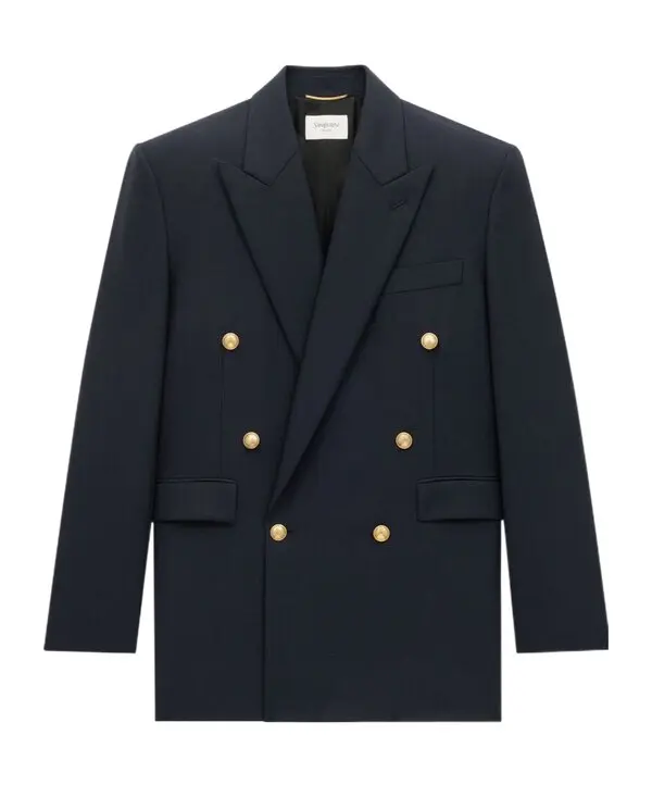 Saint Laurent Double-breasted Long-sleeved Jacket - Marine