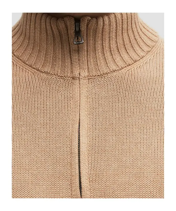 Polo Ralph Lauren Quarter Zip Ribbed Knit Sweater With Embroidered Pony - Camel