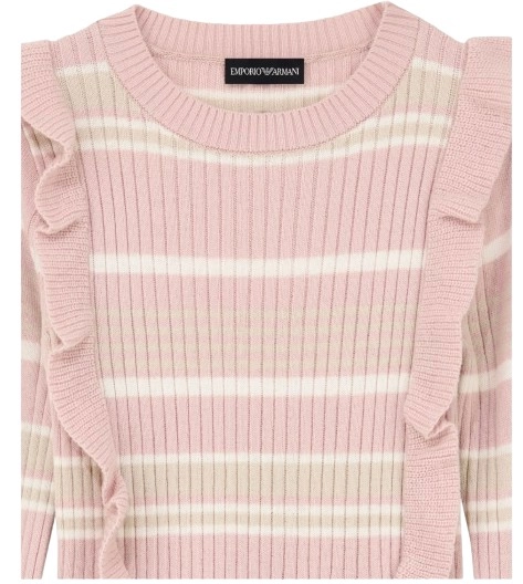 ARMANI Ribbed Knit Dress With Horizontal Stripes And Ruffles