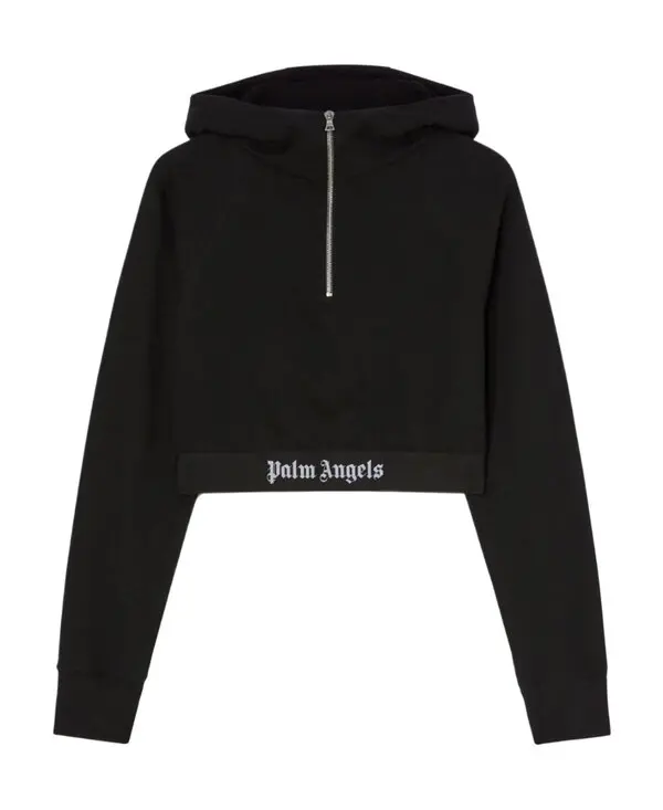 Palm Angels Logo Detailed Cropped Sweatshirt - Black