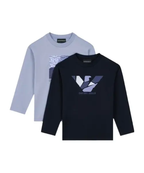ARMANI Long-sleeve Cotton Jersey T-shirt Set With Graphic Print - Black