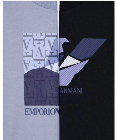 ARMANI Long-sleeve Cotton Jersey T-shirt Set With Graphic Print