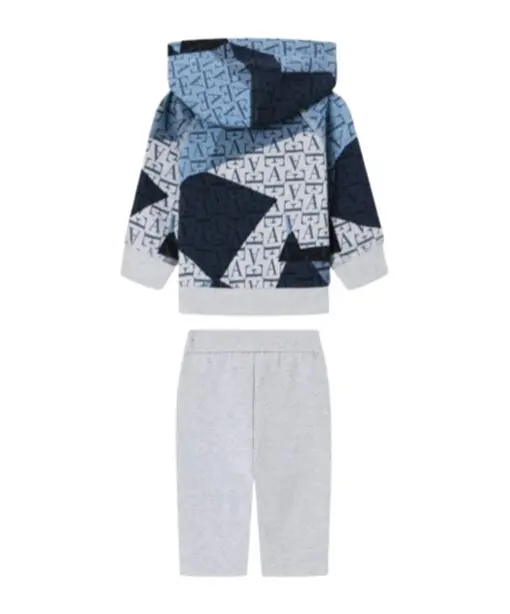 ARMANI Hooded Zip-up Cotton Tracksuit With All-over Logo Print