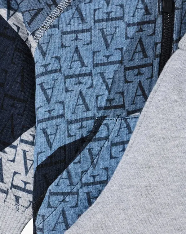 ARMANI Hooded Zip-up Cotton Tracksuit With All-over Logo Print