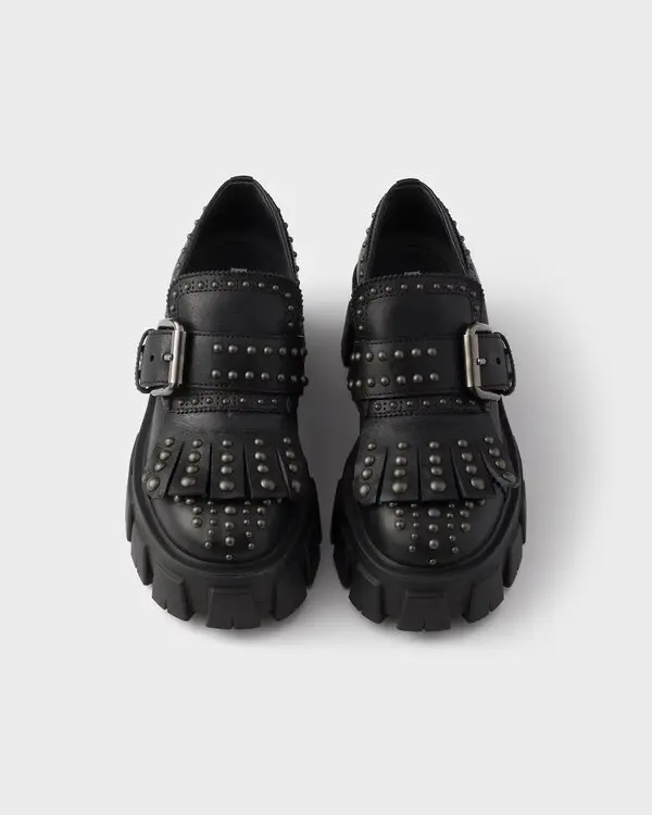 Prada Monolith Studded Leather Loafers