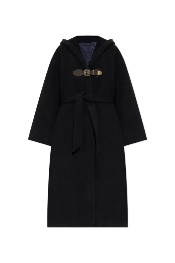 Etro Wool Coat With Hood - Black