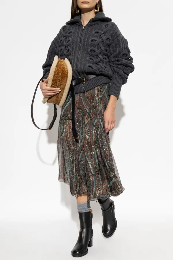 Etro Wool Cardigan With A Stand-up Collar