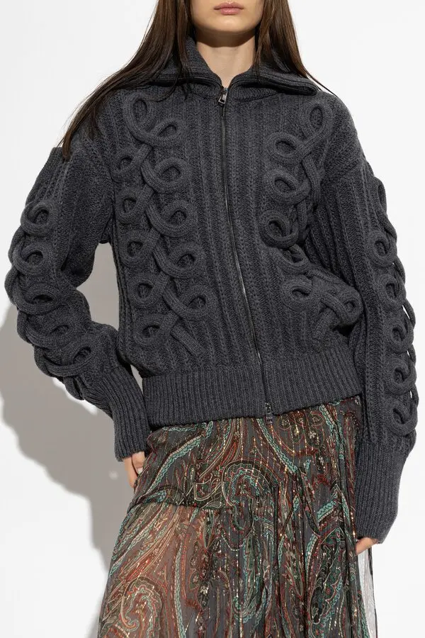Etro Wool Cardigan With A Stand-up Collar
