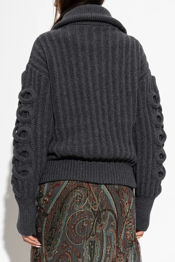 Etro Wool Cardigan With A Stand-up Collar