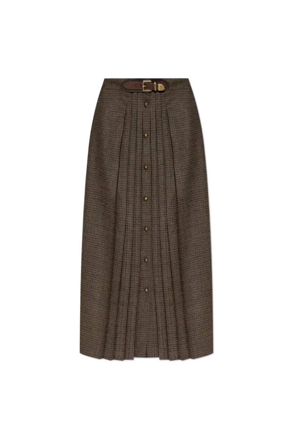 Etro Wool Maxi Skirt With Integrated Belt And Checked Pattern - Brown