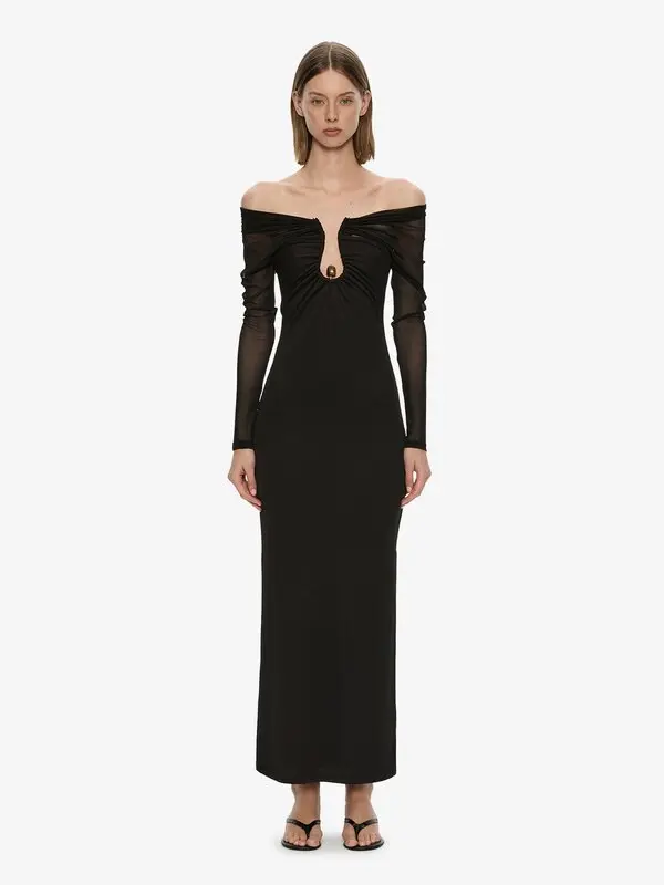 Christopher Esber Orbit Ruched Sheer Rib Column Dress