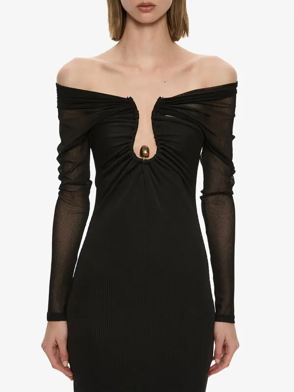 Christopher Esber Orbit Ruched Sheer Rib Column Dress