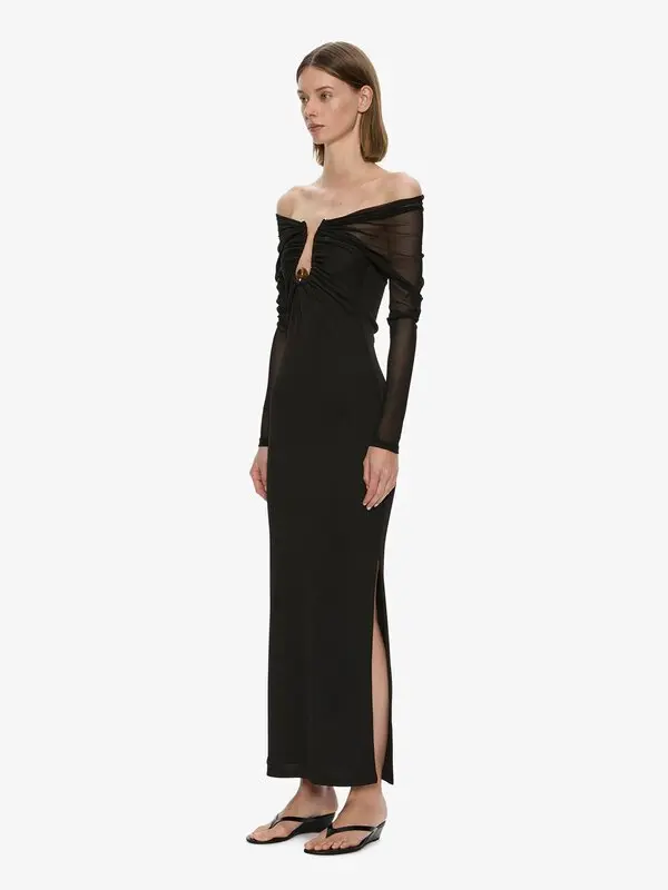 Christopher Esber Orbit Ruched Sheer Rib Column Dress