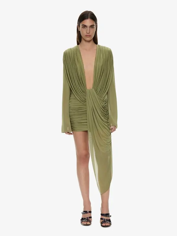 Christopher Esber Ripple Drape Long Sleeve Mini Dress