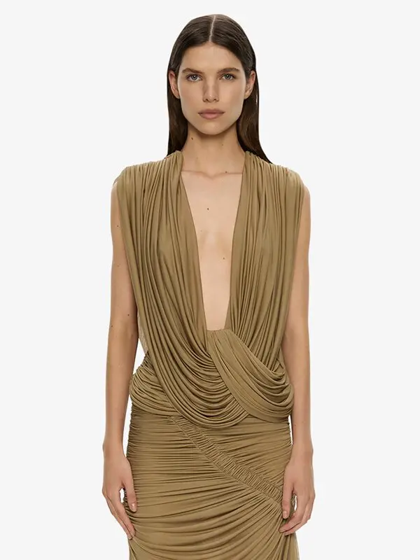 Christopher Esber Ripple Drape Top - Khaki