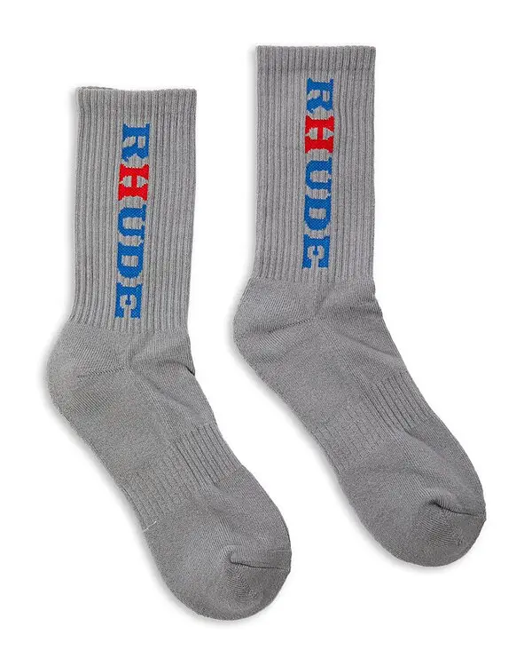 R H U D E Petrol Logo Crew Socks - Grey/blue/red