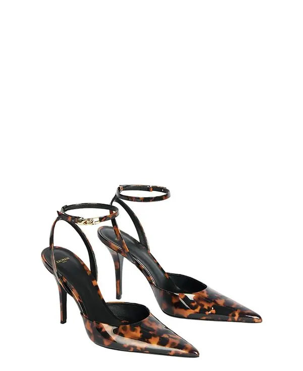 Balmain Printed Patent Leather Strappy Courts