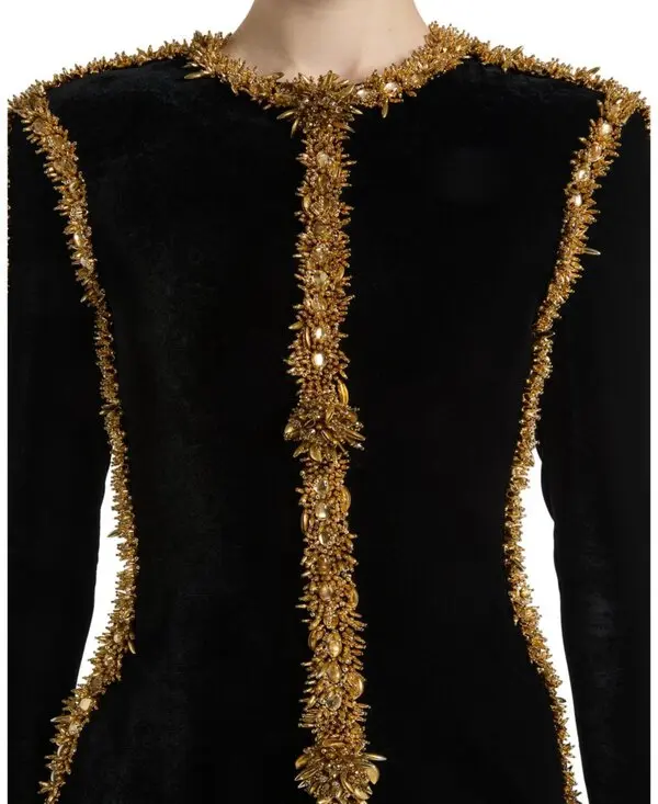 Balmain Velvet Dress With Embroidered Trim