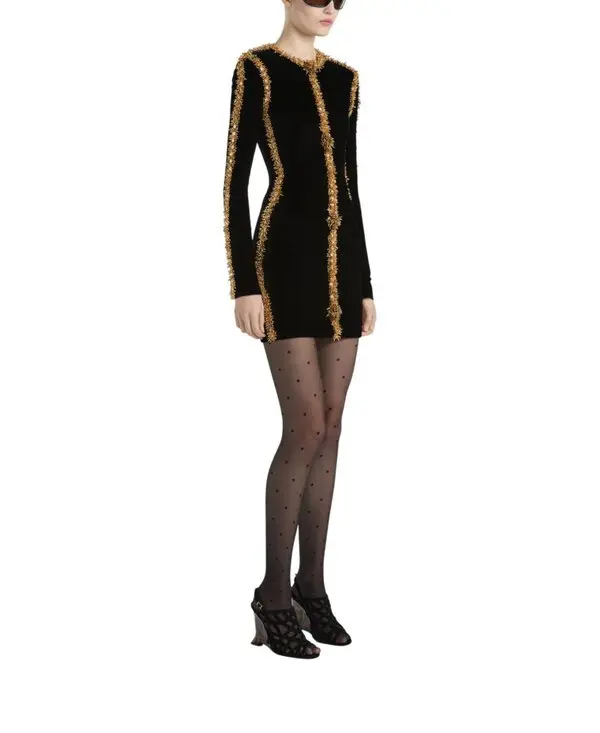Balmain Velvet Dress With Embroidered Trim