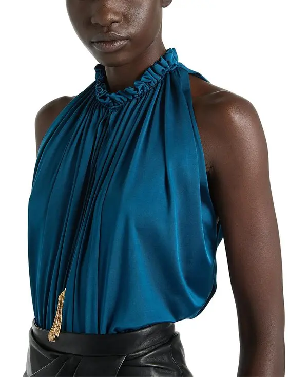 Balmain Pleated Flowing Jersey Top - Blue