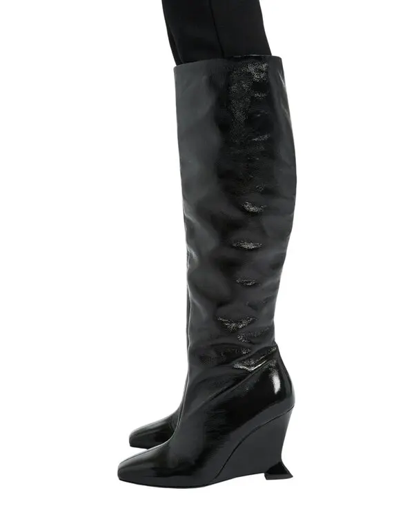 Balmain Wedge Boots In Crinkled Patent Leather