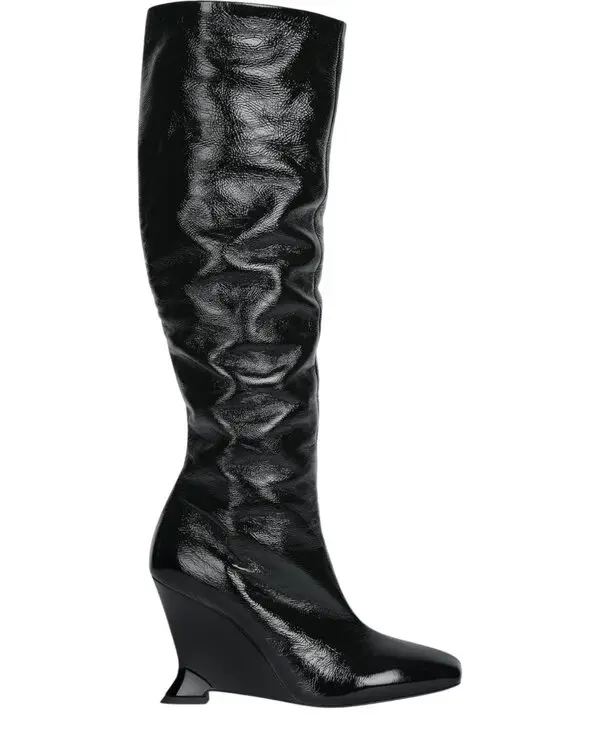 Balmain Wedge Boots In Crinkled Patent Leather