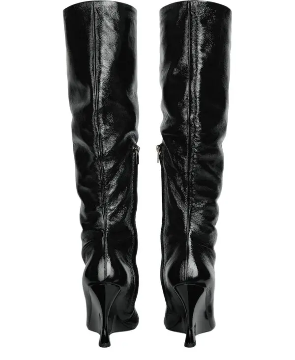 Balmain Wedge Boots In Crinkled Patent Leather