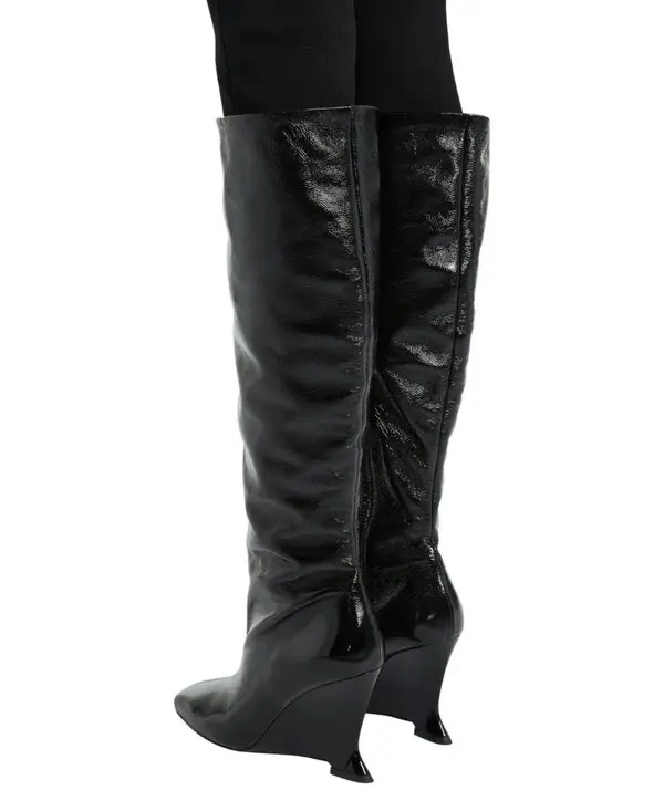 Balmain Wedge Boots In Crinkled Patent Leather