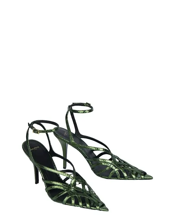 Balmain Python-effect Leather Cage Sandals - Green