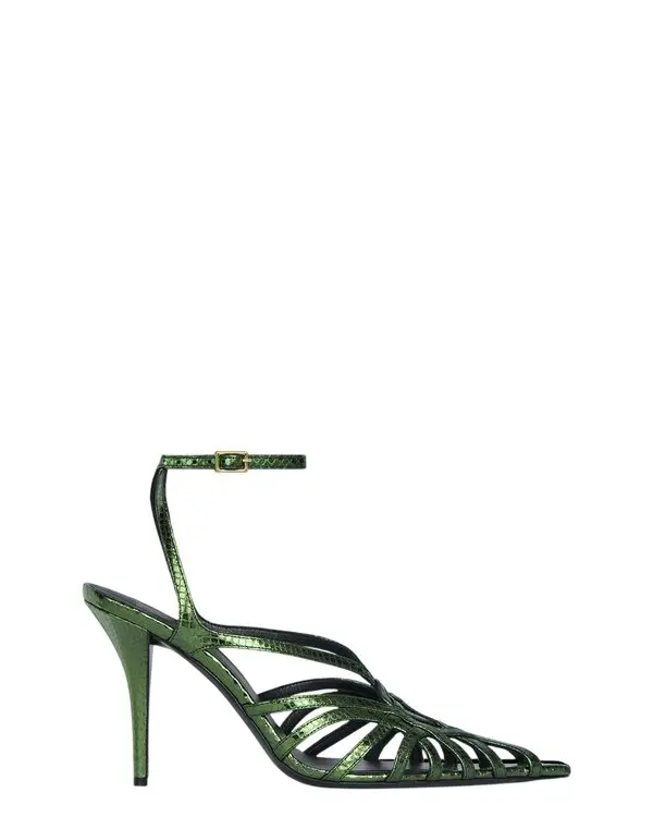 Balmain Python-effect Leather Cage Sandals - Green