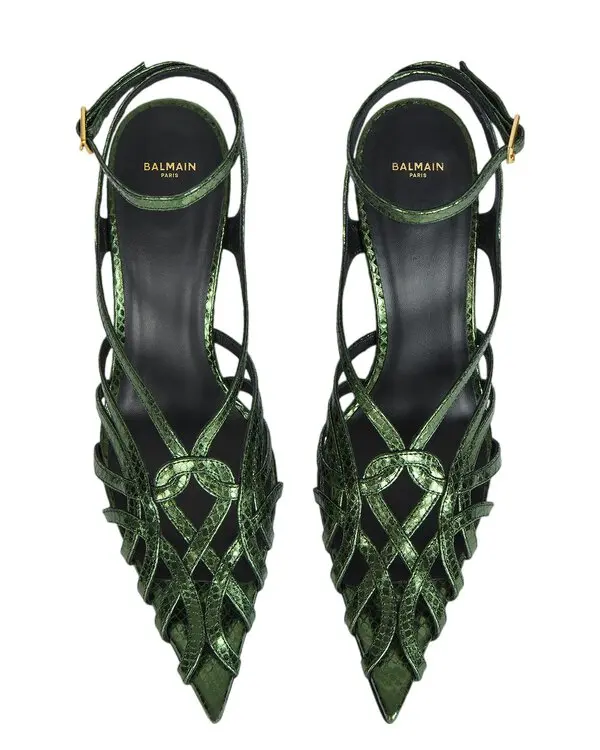 Balmain Python-effect Leather Cage Sandals - Green