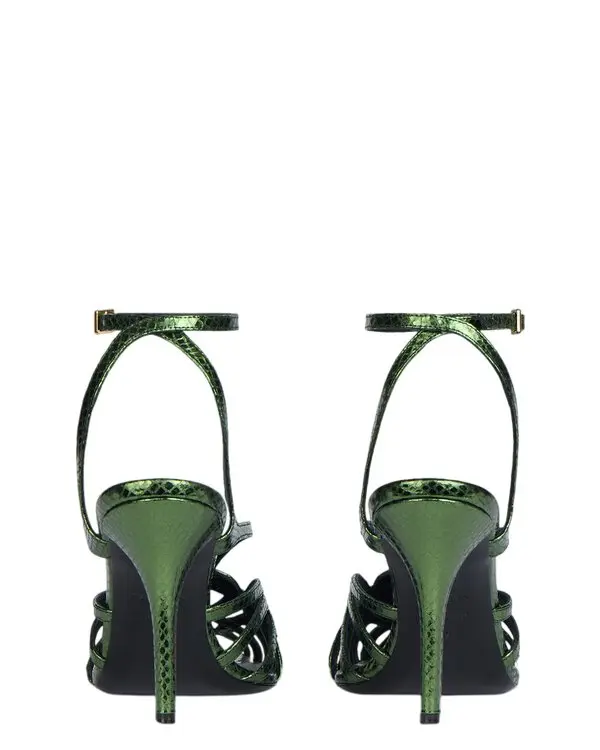 Balmain Python-effect Leather Cage Sandals - Green